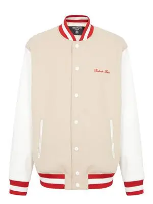 Balmain Logo Embroidered Varsity Jacket - Nude