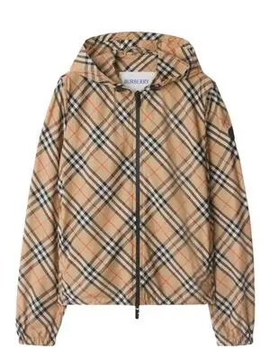 Burberry Burberry Checked Hooded Zip-Up Jacket With Equestrian Knight Design Sand-colored