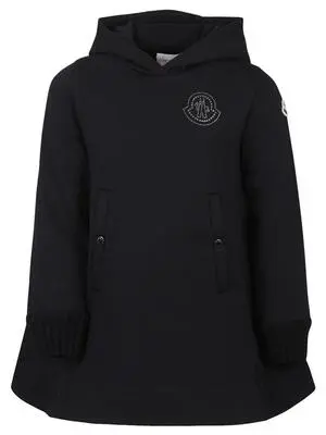Moncler Hooded Dress With Embellished Logo - Black