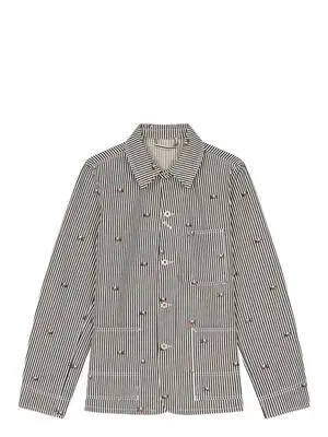 Kenzo Pixel Embroidered Striped Denim Workwear Jacket - Gray