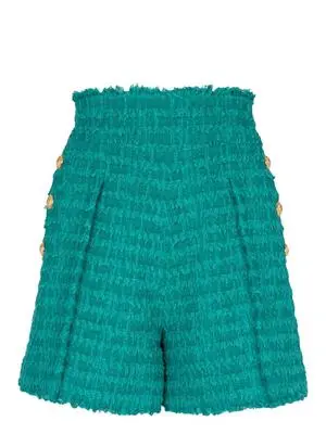 Balmain Buttoned Tweed Shorts - Green