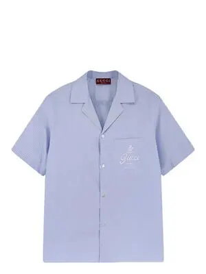 Gucci Thin Striped Poplin Bowling Shirt - Light Blue