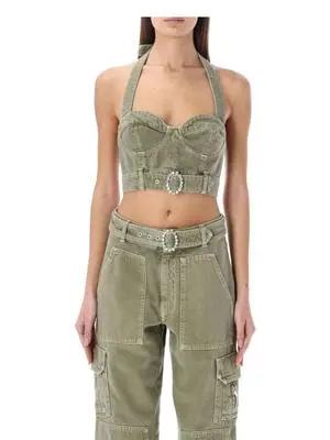 Alessandra Rich Crystal-embellished Buckle Bustier Top - Green
