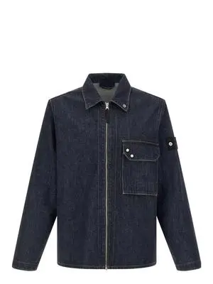 Stone Island Logo Patch Denim Shirt - Blue
