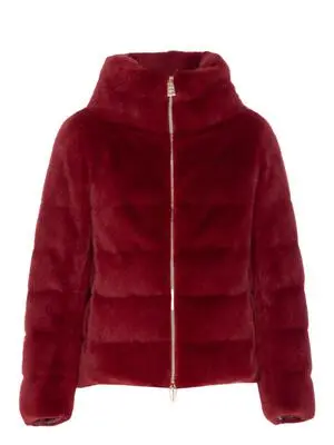 Herno Faux Fur Zipped Down Jacket - Red