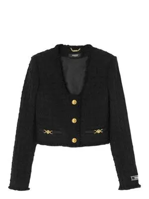 Versace Cropped Jacket With V-neck - Black