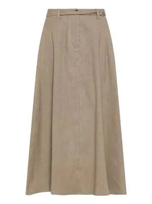 Seventy Belted Midi Skirt In Stretch Cotton Linen - Taupe