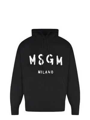 MSGM Logo Print Drawstring Hoodie - Black