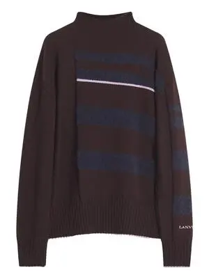 LANVIN Striped Mock Neck Knitted Jumper - Ice Brown