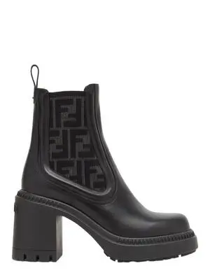 Fendi Logo Detailed Elastic Round Toe Boots - Black