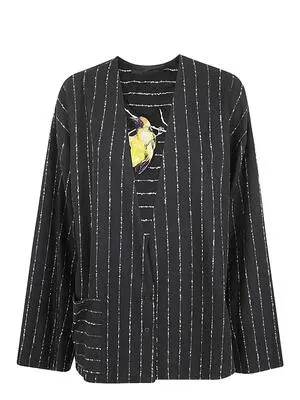 MARIA CALDERARA Striped Collarless Jacket - Black