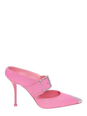 Alexander McQueen Pointed Toe Slip-on Mules With Buckle Detailing - Pink
