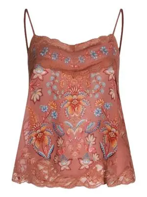 Farm Rio Lace Trim Printed Camisole Top - Brown