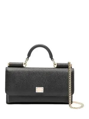 Dolce & Gabbana Logo Plaque Foldover Top Clutch Bag - Black