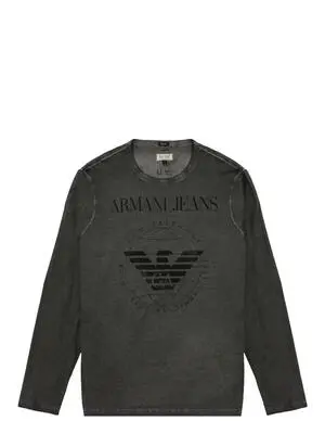 Emporio Armani Dark Gray Logo Printed Long-sleeved T-shirt - Black