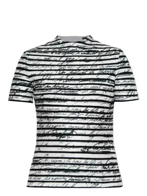 Balmain Striped Love Letter Top With High Collar And Short Sleeves - Black