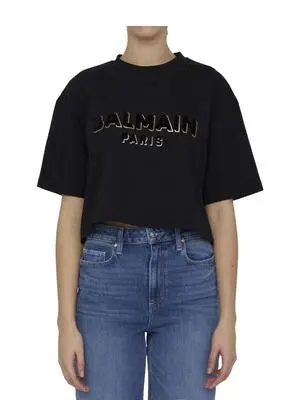 BALMAIN Balmain Logo-Print Cropped T-Shirt