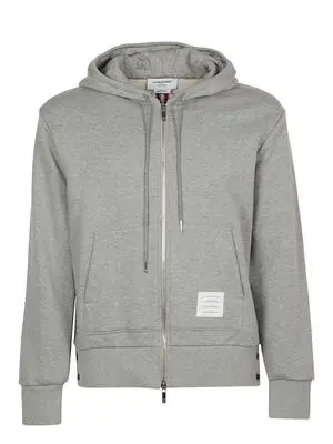Thom Browne Rwb Stripe Zip-up Hooded Jacket - Light Gray