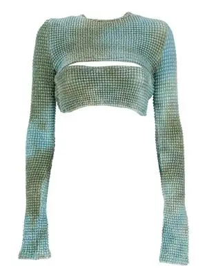 Off-White Double Cut-out Long-sleeved Top - Green