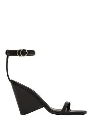 COURREGES Oblique Wedge Sandals With Double Buckle Ankle Strap - Black