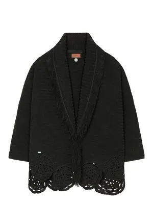 Alanui Long-sleeved Knitted Cardigan With Tassels And Cutout Details - Black