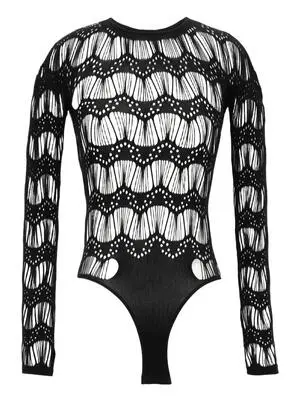 Saint Laurent Ladder-knit Crewneck Bodysuit - Black