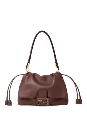 Fendi Fendi Mamma Baguette Medium Shoulder Bag With FF Clasp Reddish Brown