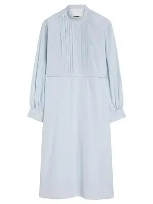 JIL SANDER Long-sleeve Midi Shirt Dress With Pleated Sleeves - Blue