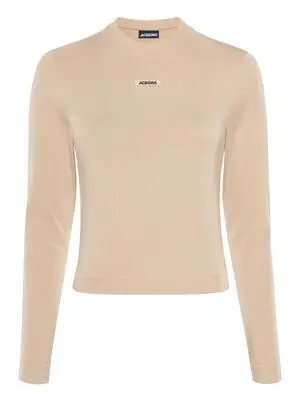 Jacquemus Ribbed Logo Patch Long Sleeve Top - Nude
