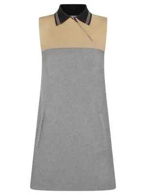 Miu Miu Sleeveless Shirt Dress With Zip Fastening And Pockets - Gray/camel