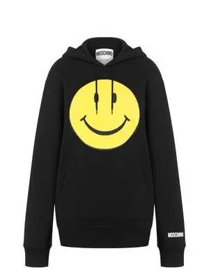 Moschino Smiley Print Drawstring Hoodie - Black