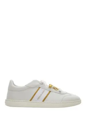 FERRAGAMO Leather Sneakers With Bow Detailing - Optic White/gold