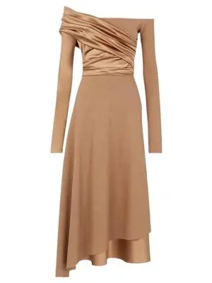 Fendi Off-the-shoulder Ruched Dress - Brown