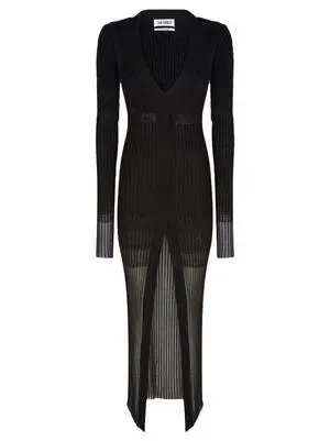 Attico Long Sleeve V-neck Maxi Dress - Black