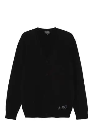 A.p.c. V-neck Cardigan With Logo Detail - Black