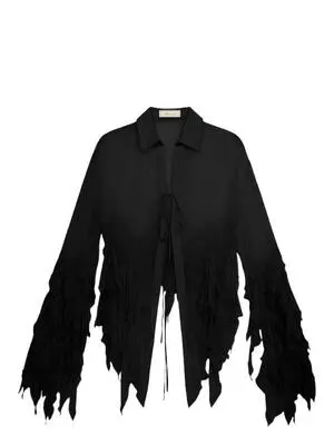Blumarine Sheer Ruffled Tie-front Top - Black