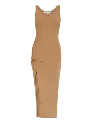 Michael Kors Ruched Tank Dress With Side Slits - Nude