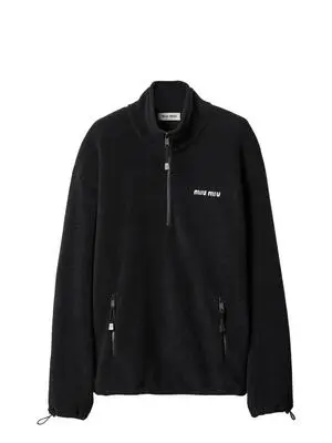 Miu Miu Oversized Fleece Sweatshirt With High Neck And Zipper Closure - Black