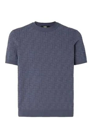 Fendi Fendi Selleria FF Textured Crewneck Pullover Blue