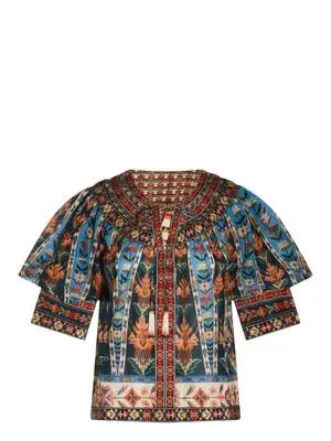 Farm Rio Farm Rio Embroidered Puff Sleeve Top No