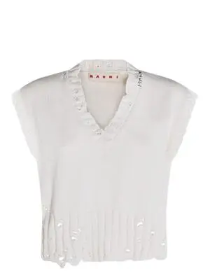 Marni Distressed-effect V-neck Knitted Vest - White