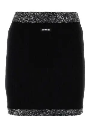 Miu Miu Embellished Ribbed Mini Skirt - Black