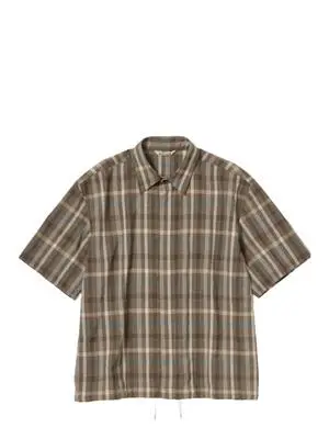 Auralee Super Fine Tropical Wool Check Half-sleeved Shirt - Brown Check Pattern