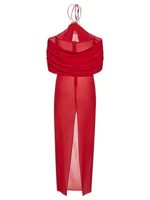 Magda Butrym Flower-appliqué Sheer Silk Maxi Dress - Red