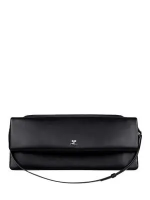 COURREGES Courrèges Smooth Calfskin Leather Wrist Clutch Bag With Double Wear Strap - Black