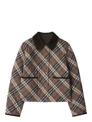 Burberry Checked Quilted Press-stud Jacket - Moss Brown/ink Gray