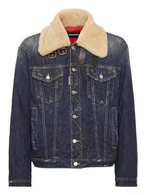Dsquared2 Long Sleeve Casual Denim Jacket With Shearling Collar - Black