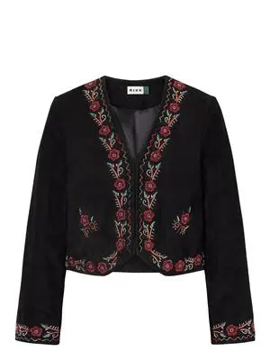 Rixo Embellished Suede Cropped Jacket - Black