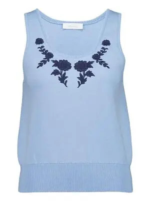 Rabanne Sleeveless Floral Embroidery Tank Top - Light Blue