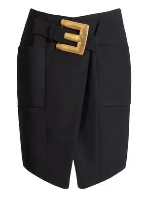Balmain Belted Grain De Poudre Skirt - Black
